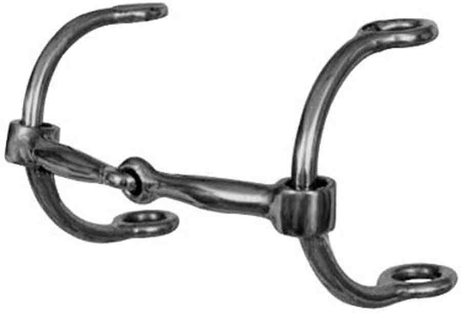 The American gag has a long curved arm that can slide on the bit, also ...